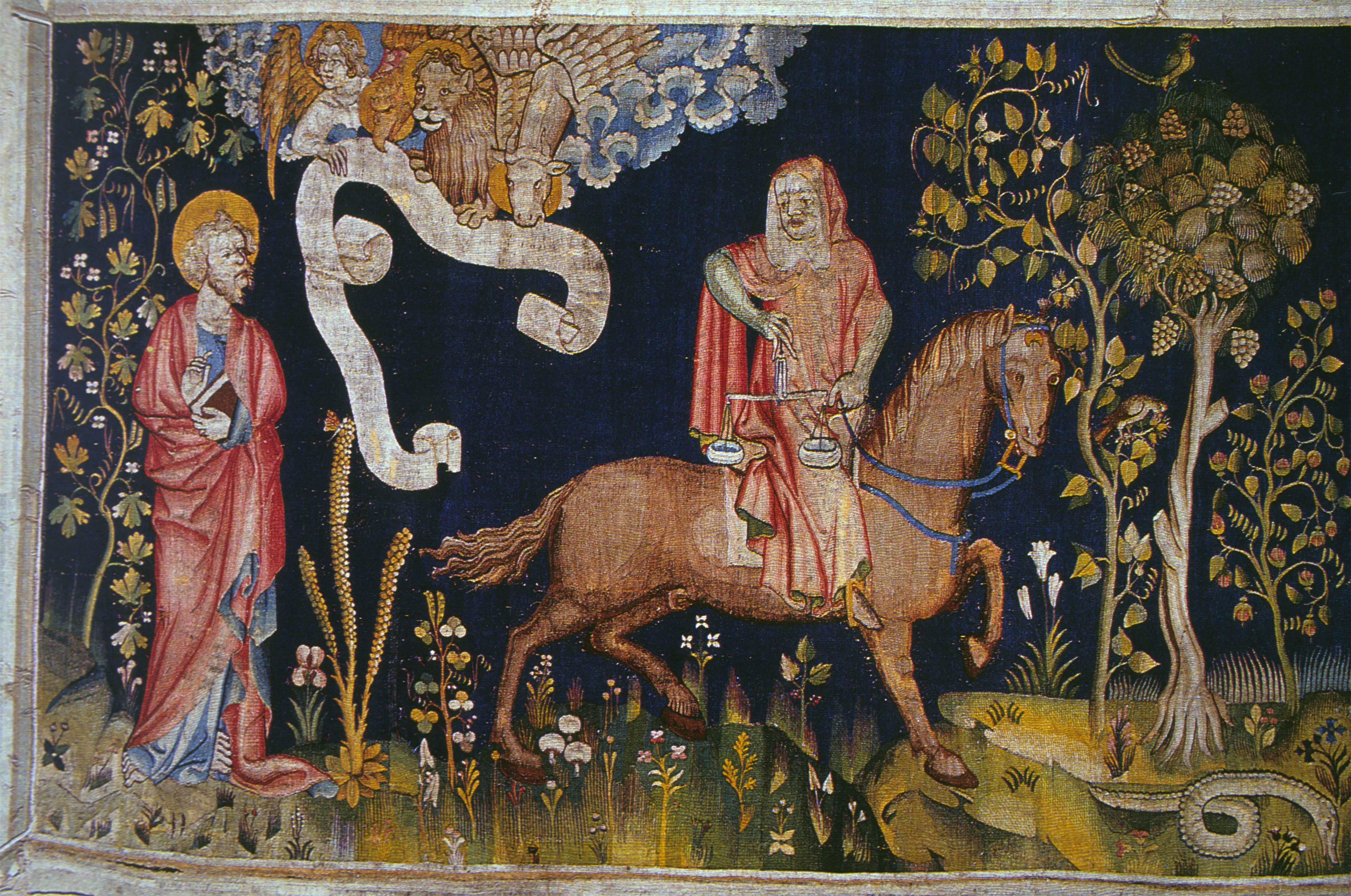 中世纪最壮观挂毯（法国昂热城堡珍藏）：圣经启示录2：死亡四骑士，七号吹响七灾（超清大图） - 知乎